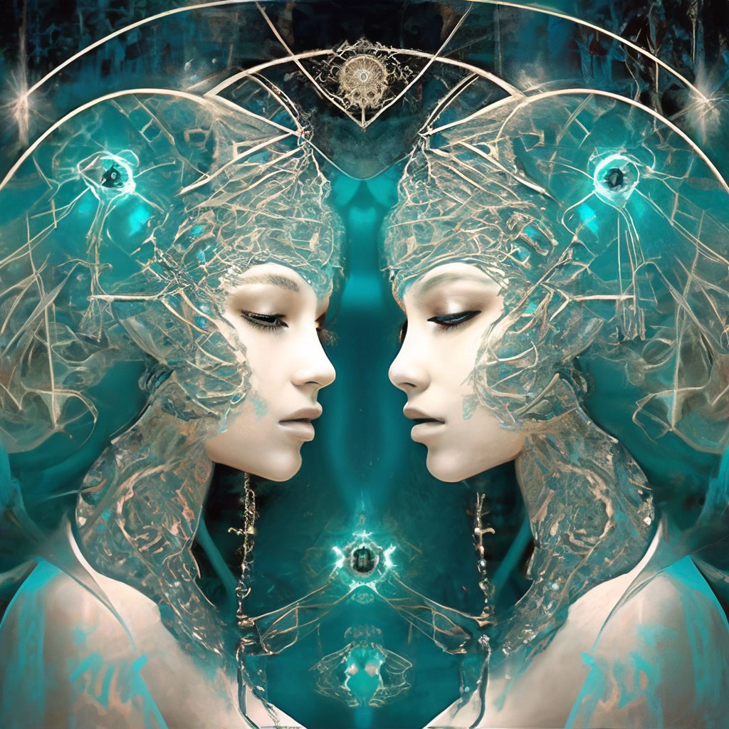 "Gemini,zodiac sign, girl, illusion, fractal, detailed,diamonds ...