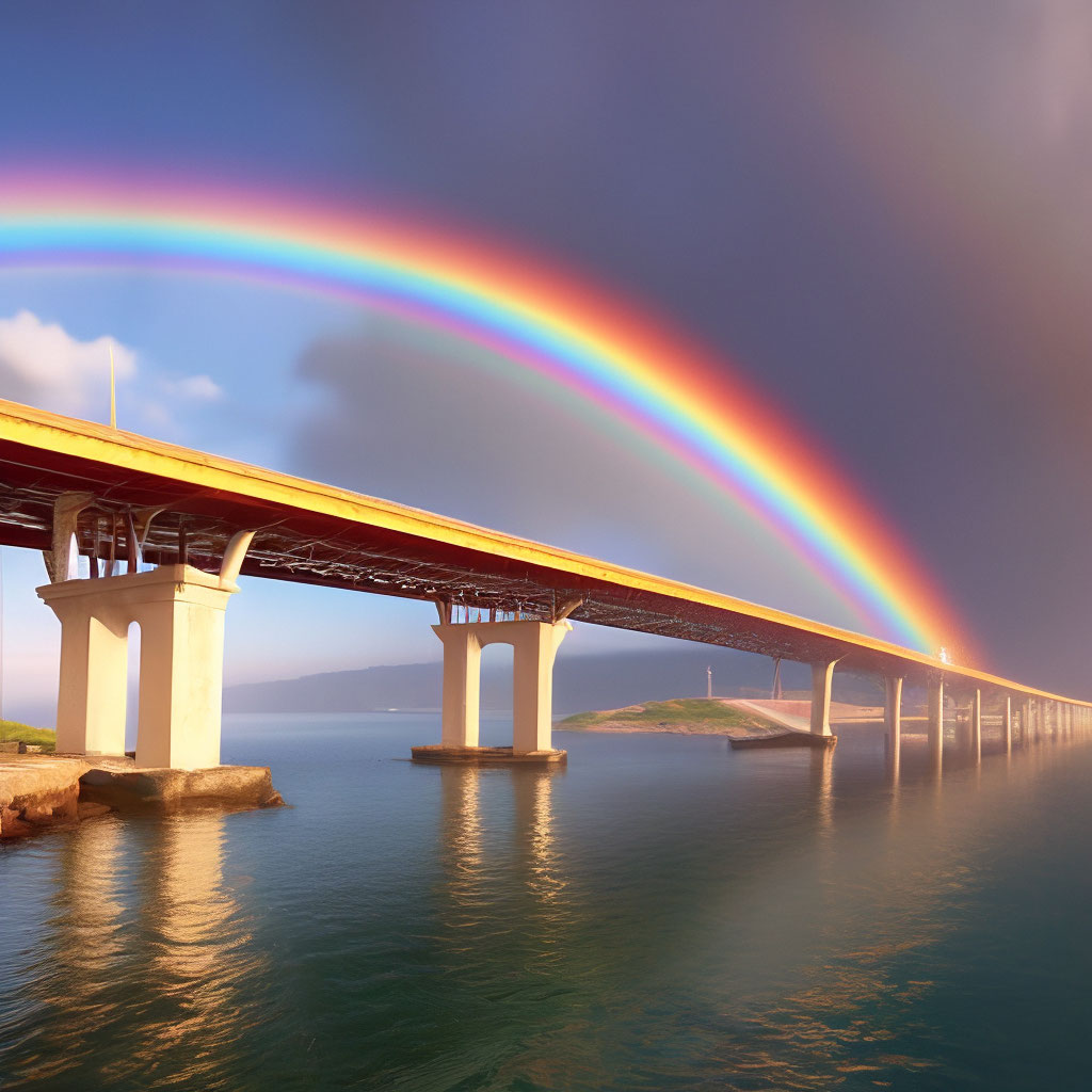 "Rainbow over the Kerch bridge realistic photo high quality" — image ...