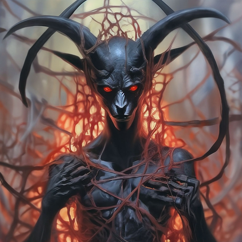 "Baphomet, black body, ghostly face, in the style of Monet,Uriel ...