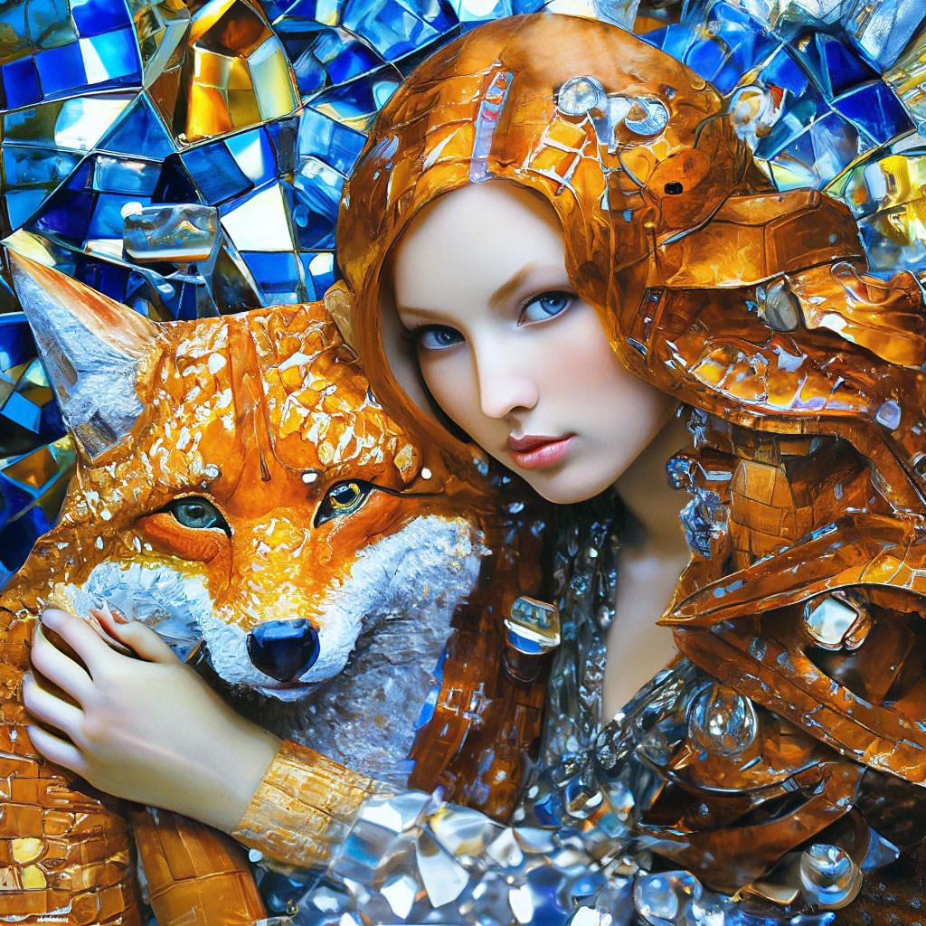 "Diamond mosaic: drawing, mosaic - girl and fox, ultra-realistic, super ...