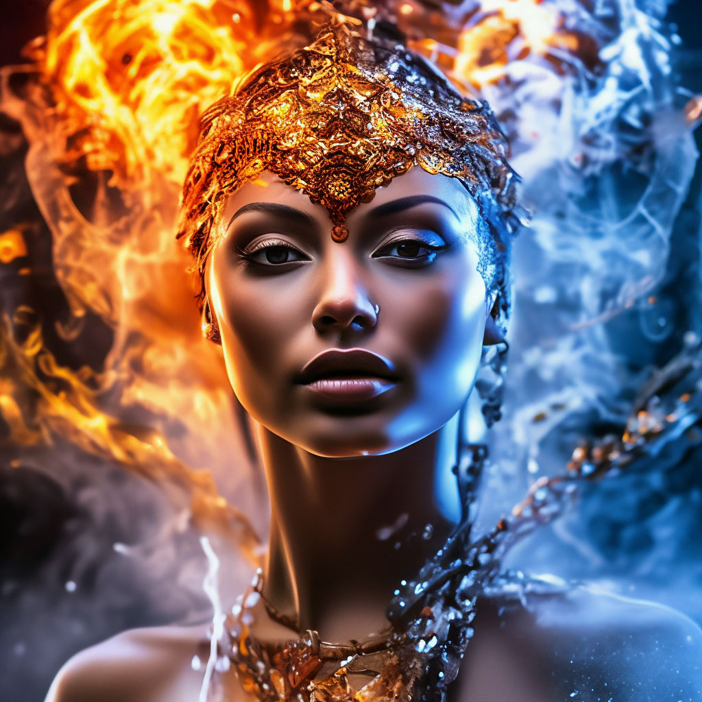 "Fire and water dance, dance of the elements, steam, haze, general plan ...