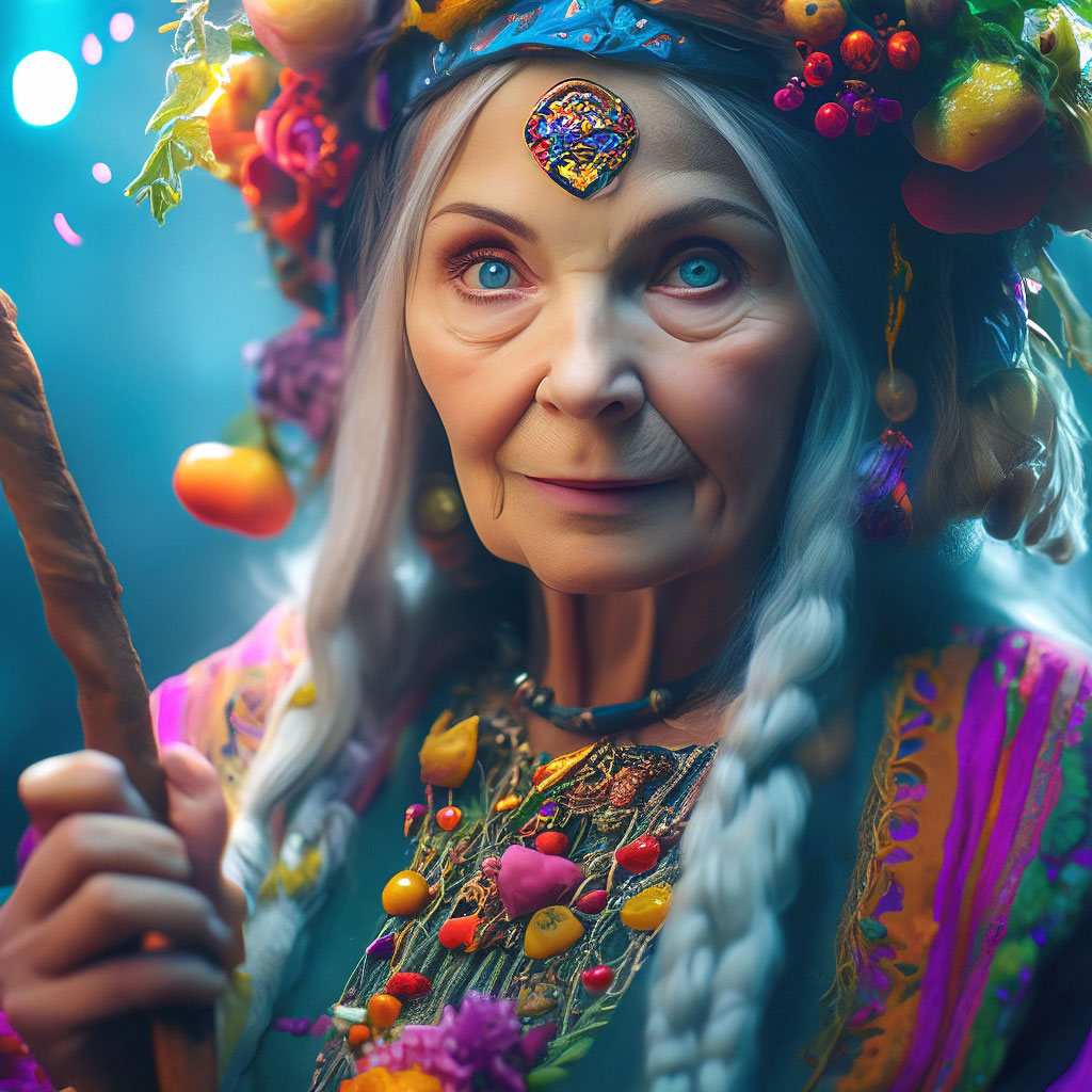 "Baba yaga is a very beautiful woman, beautiful multicolored eyes, detailed eyes, fabulously ...