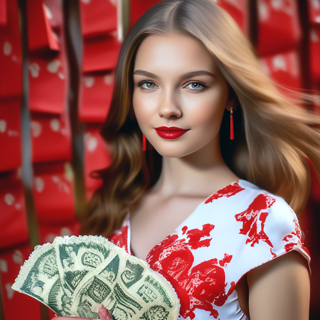 "Beautiful girl, money,white sundress with red drawings,detail, high ...