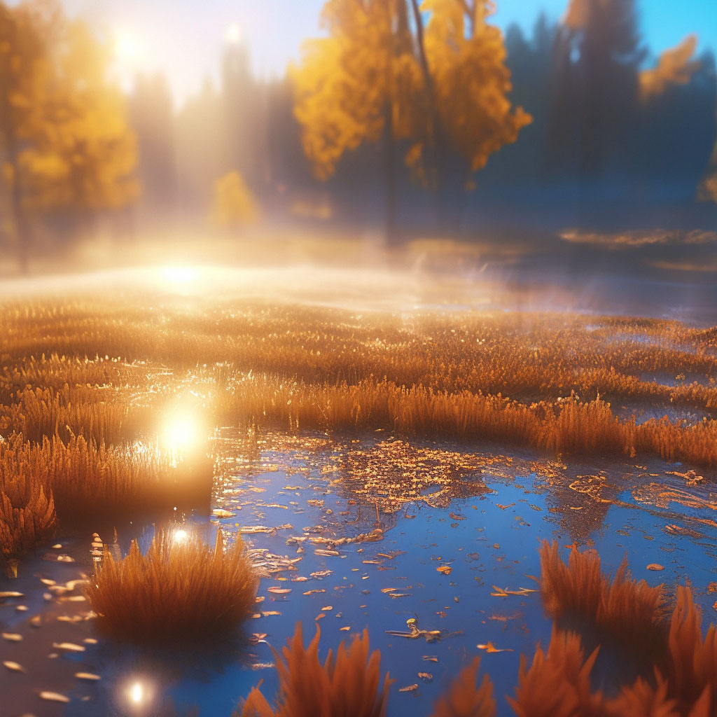 "The surface of an ancient pond was covered with brown mud, bright ...