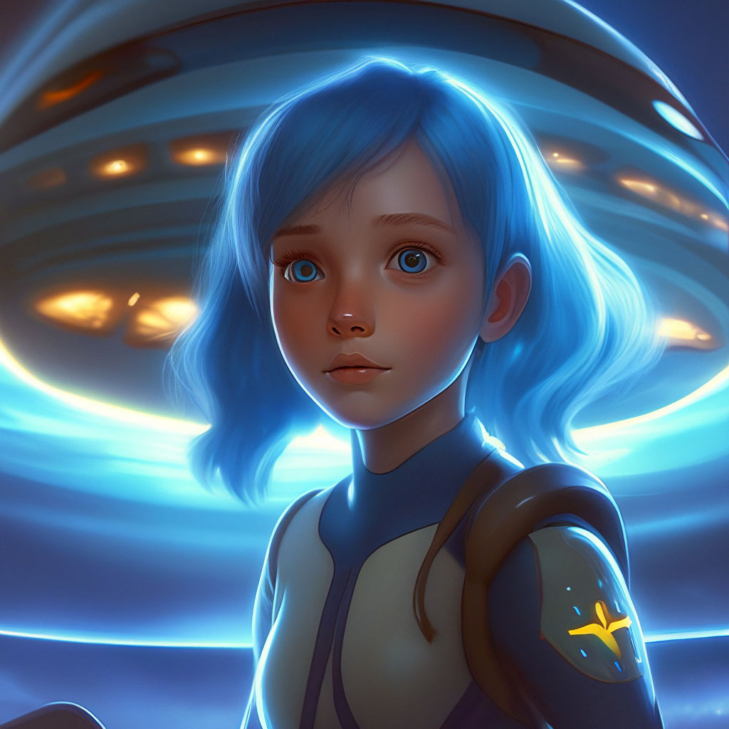 "A girl from another planet with blue hair and unusually large eyes ...
