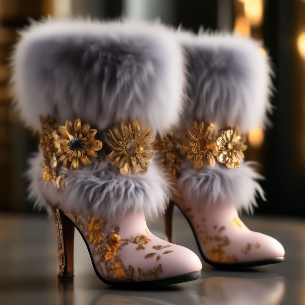"Extravagant funny bright super warm fur boots with heels with very ...