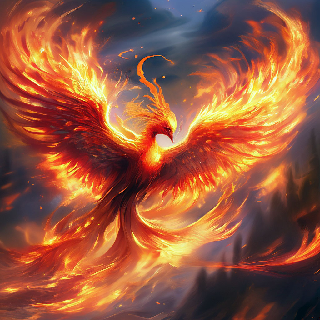 "An impossibly beautiful fiery firebird" — image created in Shedevrum