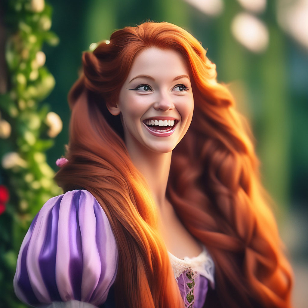 "Rapunzel with very long red hair in real life laughs, aesthetically ...