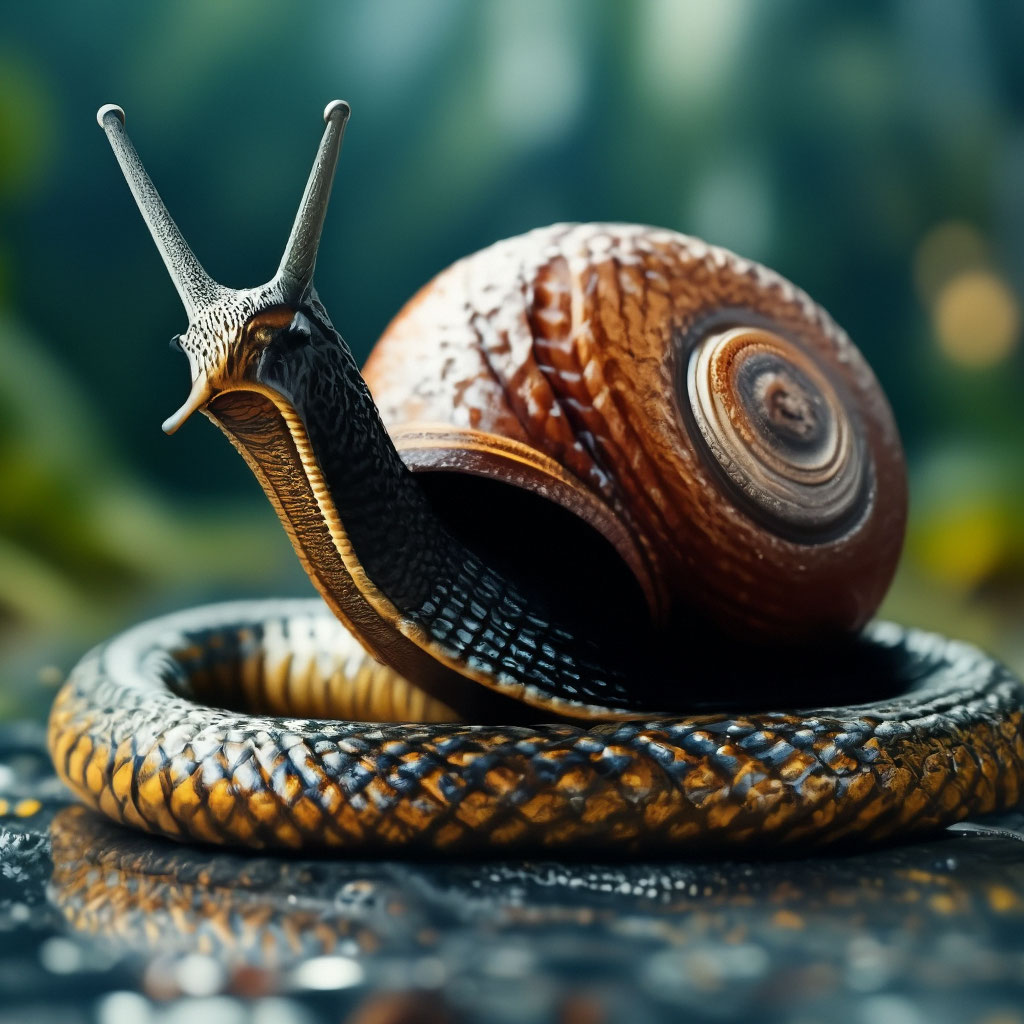 "The result of crossing a snail and a snake" — image created in Shedevrum