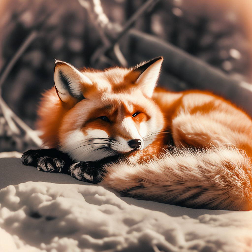 "A very cute fox is lying on its back and warming up" — image created ...