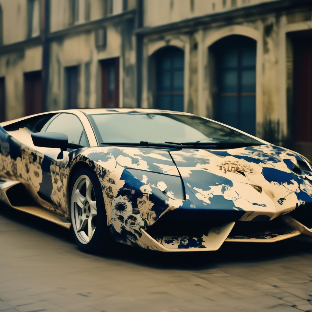"Lamborghini with a skull pattern and a star of David" — image created ...