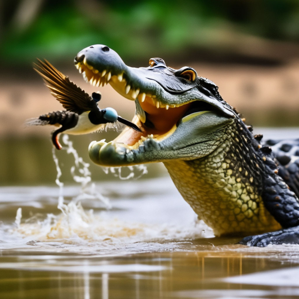 "Crocodile and tari bird" — image created in Shedevrum