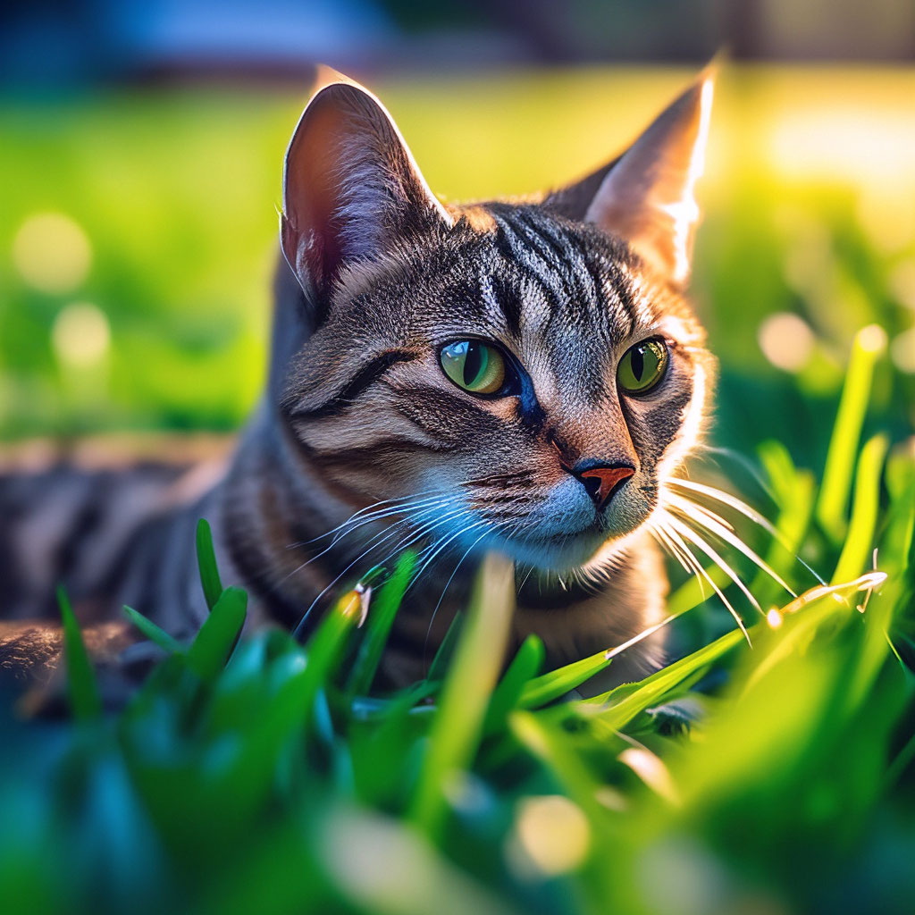"Cat on the grass , aesthetically pleasing, beautiful, realistic, close ...