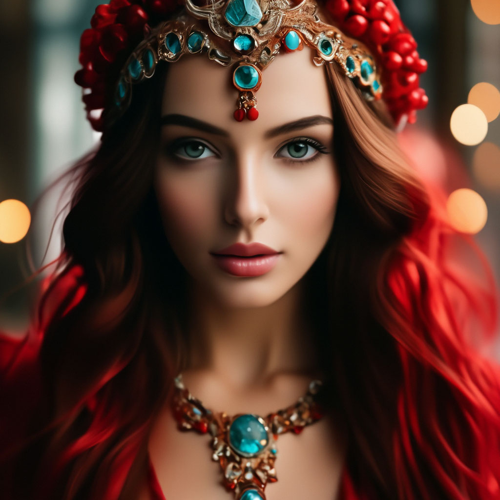 "Charming girl,fabulous red, kokoshnik,long extended eyelashes ...