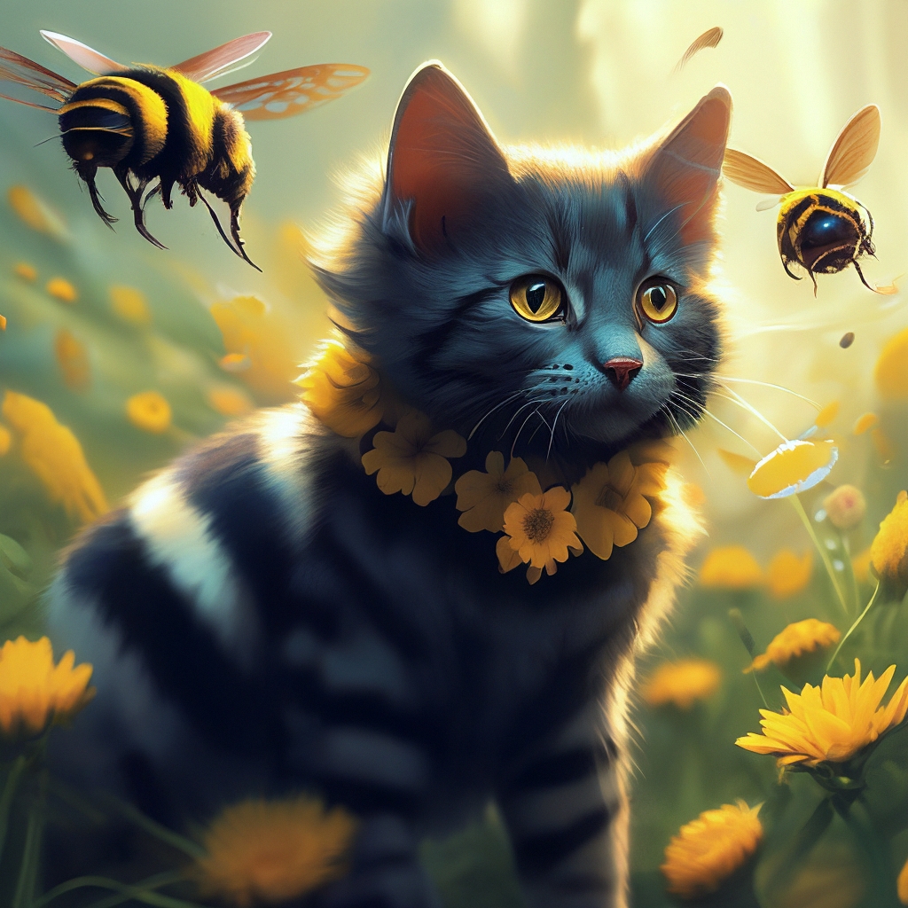 "Cat-bee🐈🐝" — image created in Shedevrum