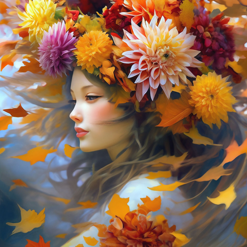 "Autumn a girl created from a whirlwind of autumn leaves, bright ...