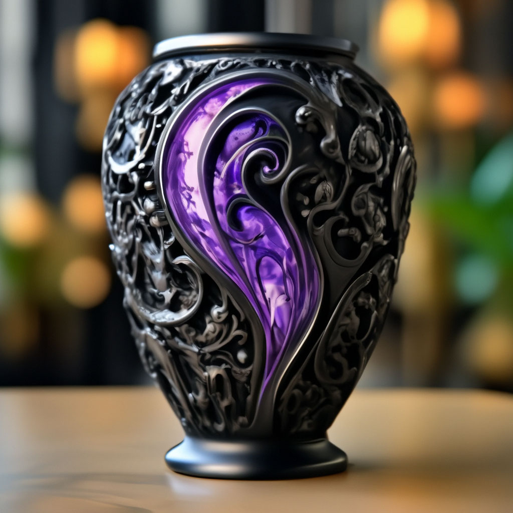 "Cosmic starry black carved vase, decorated with stucco, lilac flowers ...