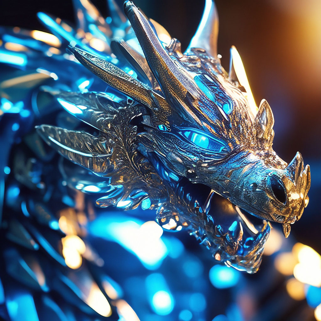 "Crystal dragon, light on the edges, play of light, bright image, blue ...
