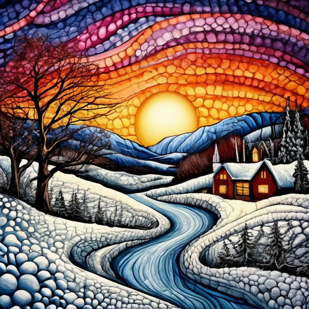 "Zentangle, winter landscape, color, masterpiece" — image created in ...