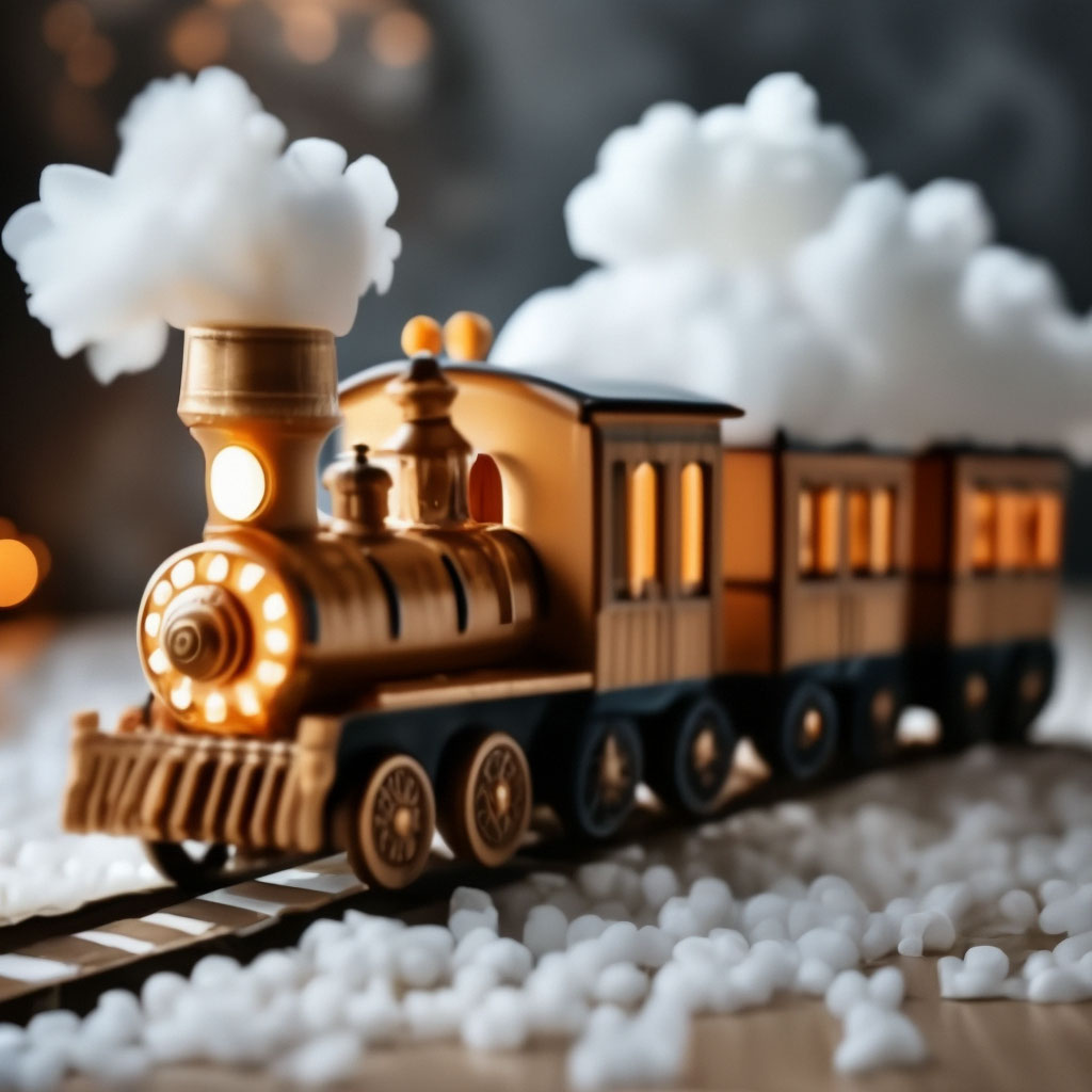 "Train from cotton wool" — image created in Shedevrum