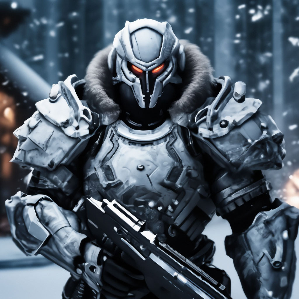 "A pumped-up brutal snowman in futuristic winter armor with winter ...