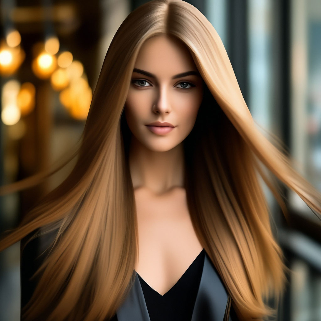 "The girl is a model with absolutely smooth smooth long hair couture ...