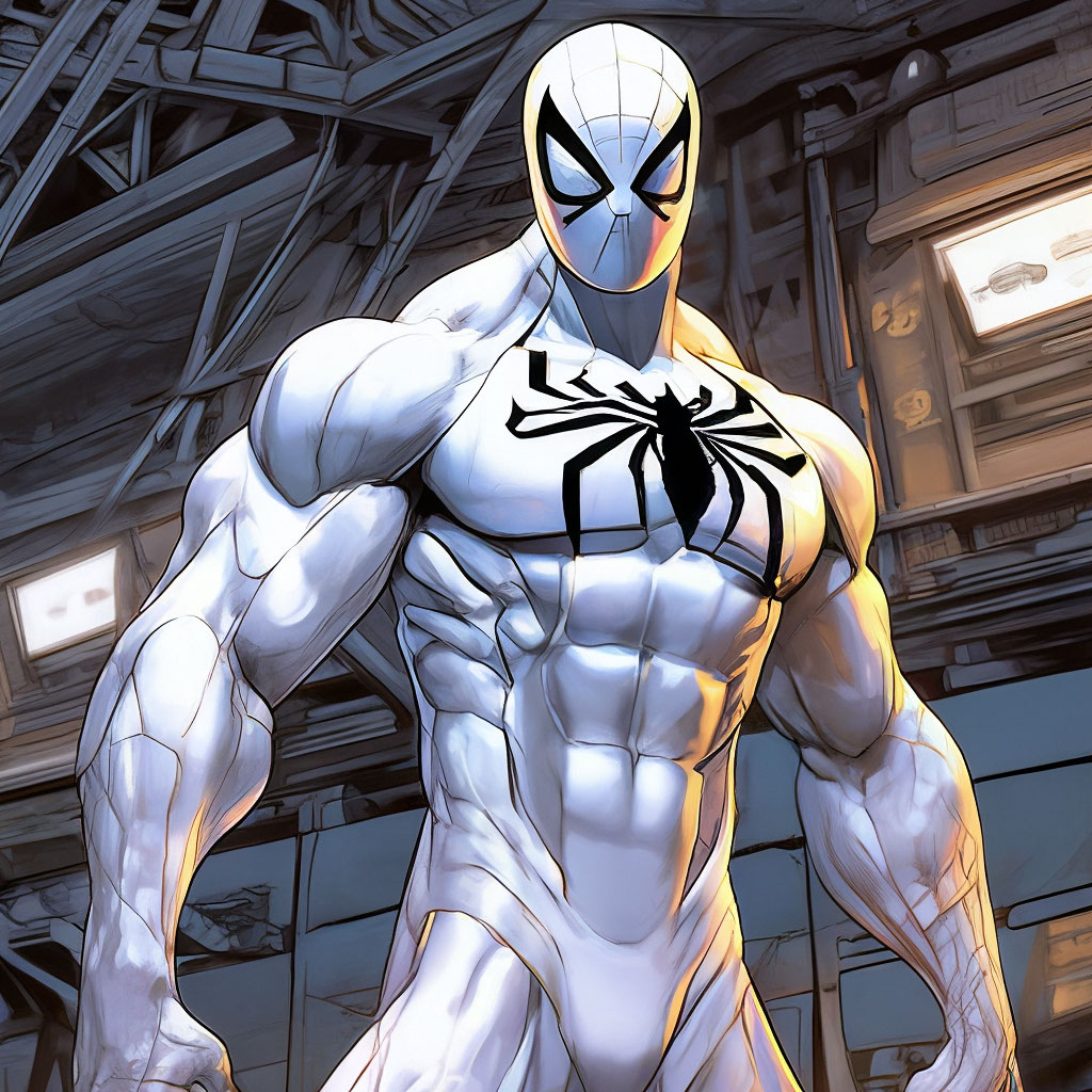 "Spider-man in white bodybuilder, realistic, beautiful, aesthetically ...