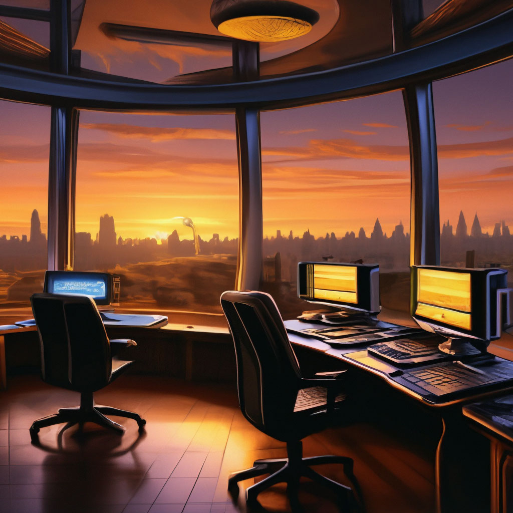 "A computer room designed by Syd Mead, pen illustration, colored ...