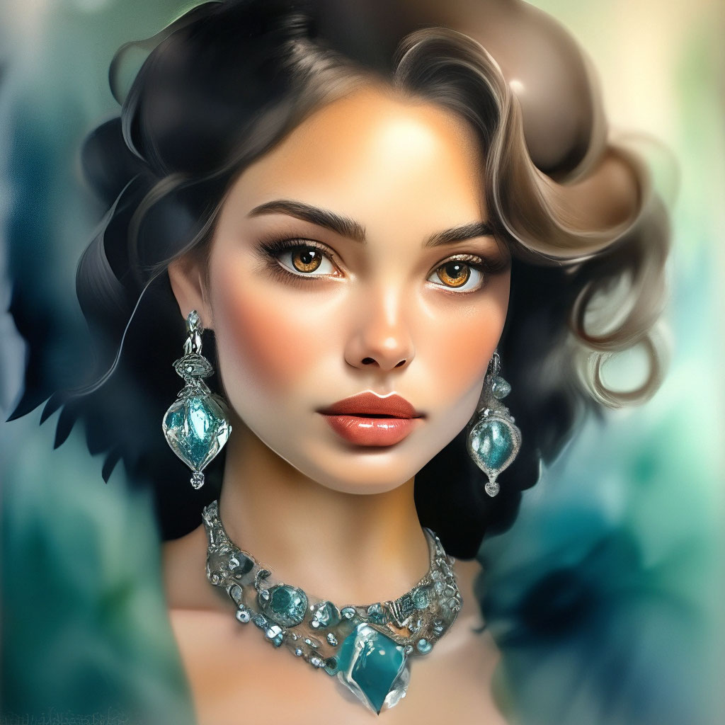 "@ lira art watercolor painting fantasy aquamarine mood beautiful brown ...