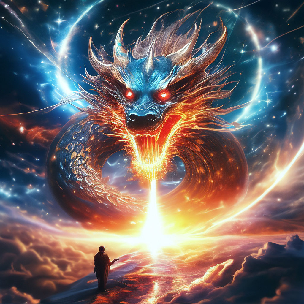 "Atomic explosion, a dragon consisting of stars and galaxies" — image ...