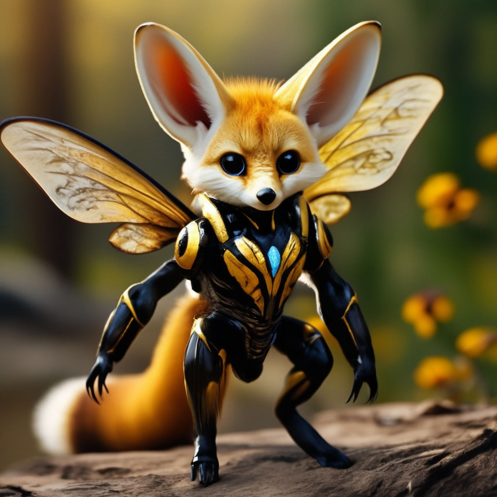 "Hybrid bumblebee+fox fenech, animals" — image created in Shedevrum