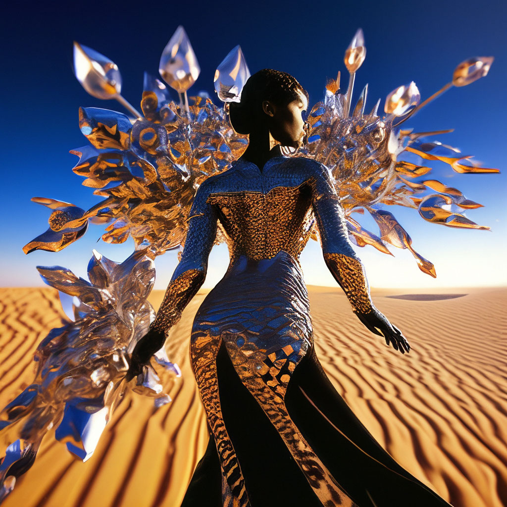 "Passionflower, sand goddess, performance, cyberpunk, diamond fragments ...
