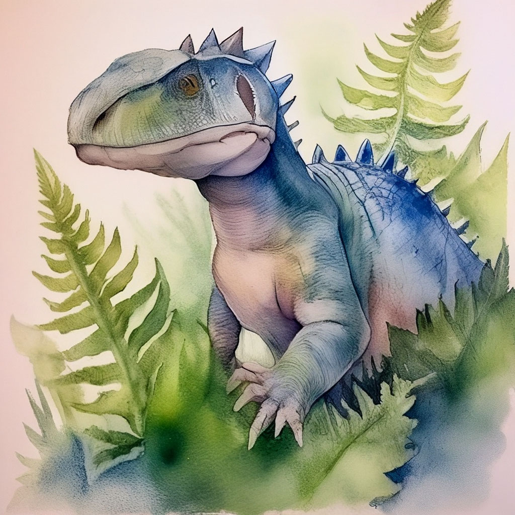 "Watercolor: animals we don't remember.Stegosaurus, scary but harmless ...