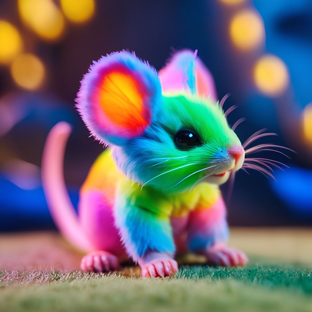"Neon different colors fluffy hybrid of a mouse and a jerboa with a ...