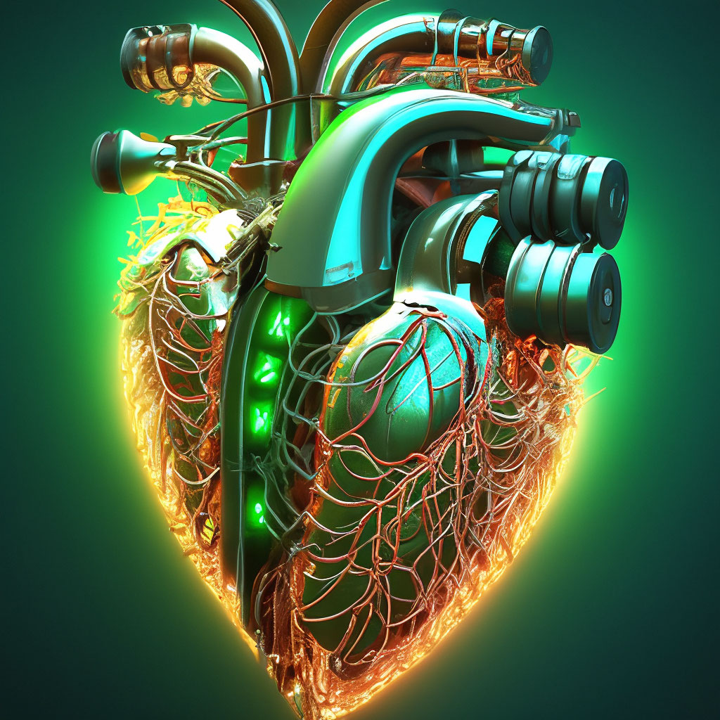 "Anatomical biomechanical heart, Bugatti, car V-shaped engine, internal ...