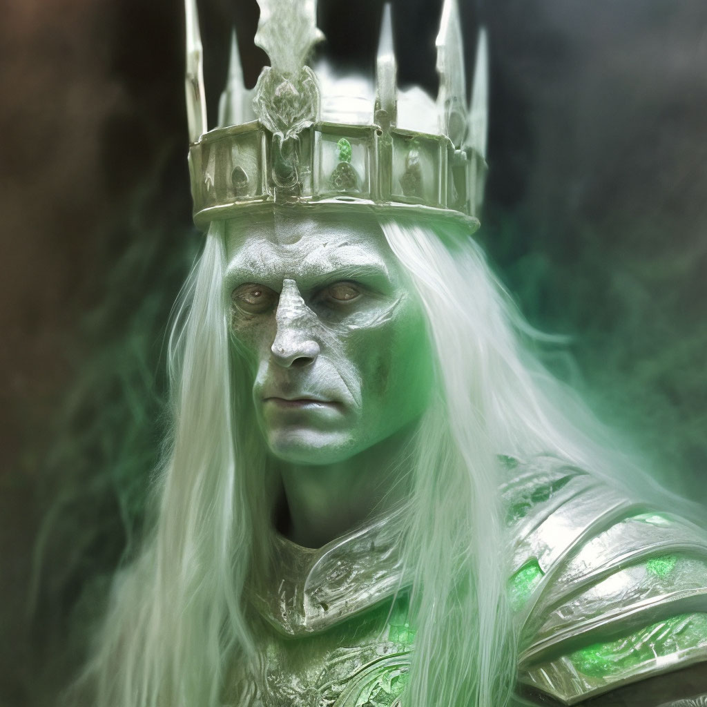 "Photorealism mega scary transparent ghost of an ancient king, whitish ...