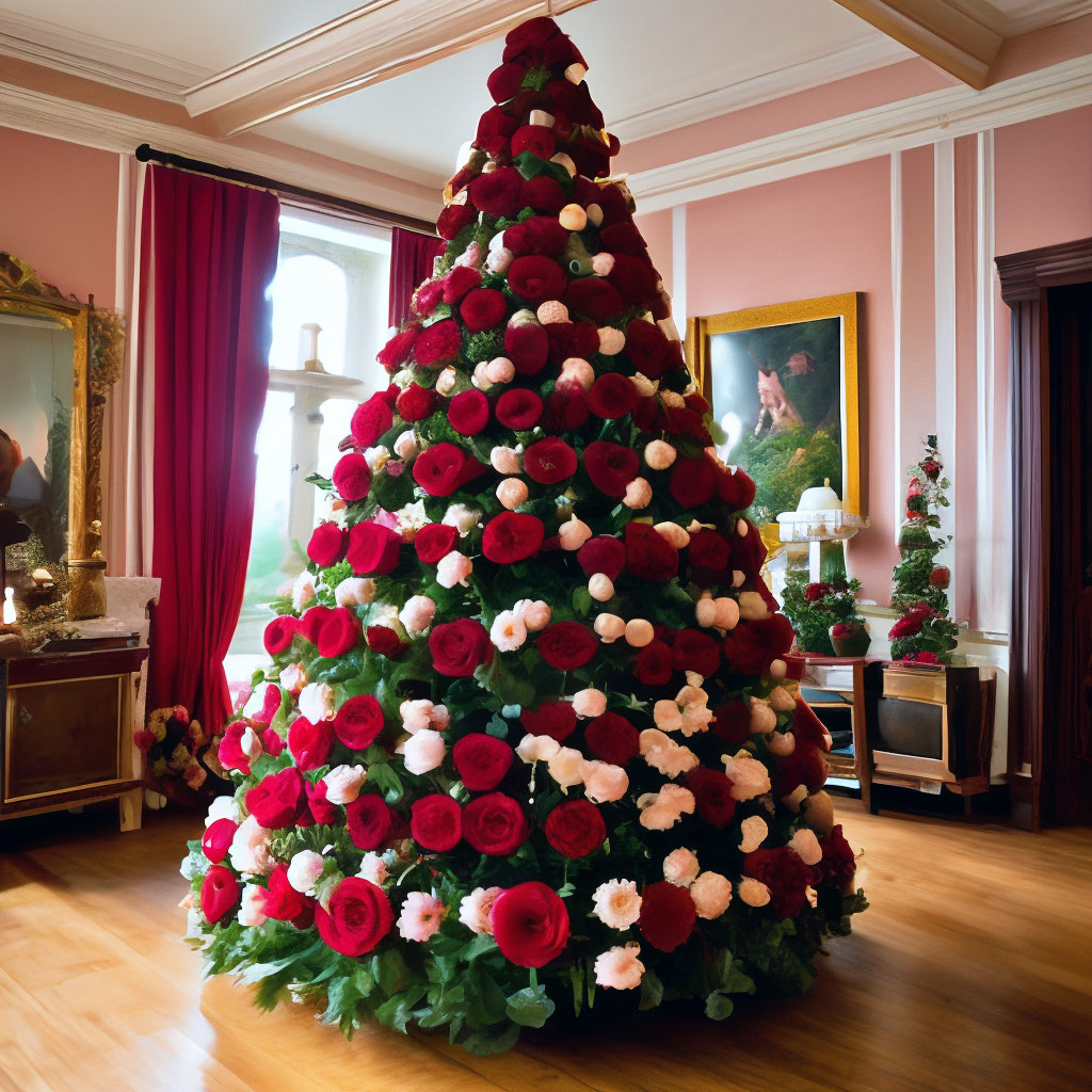 "Christmas tree with roses instead of toys" — image created in Shedevrum
