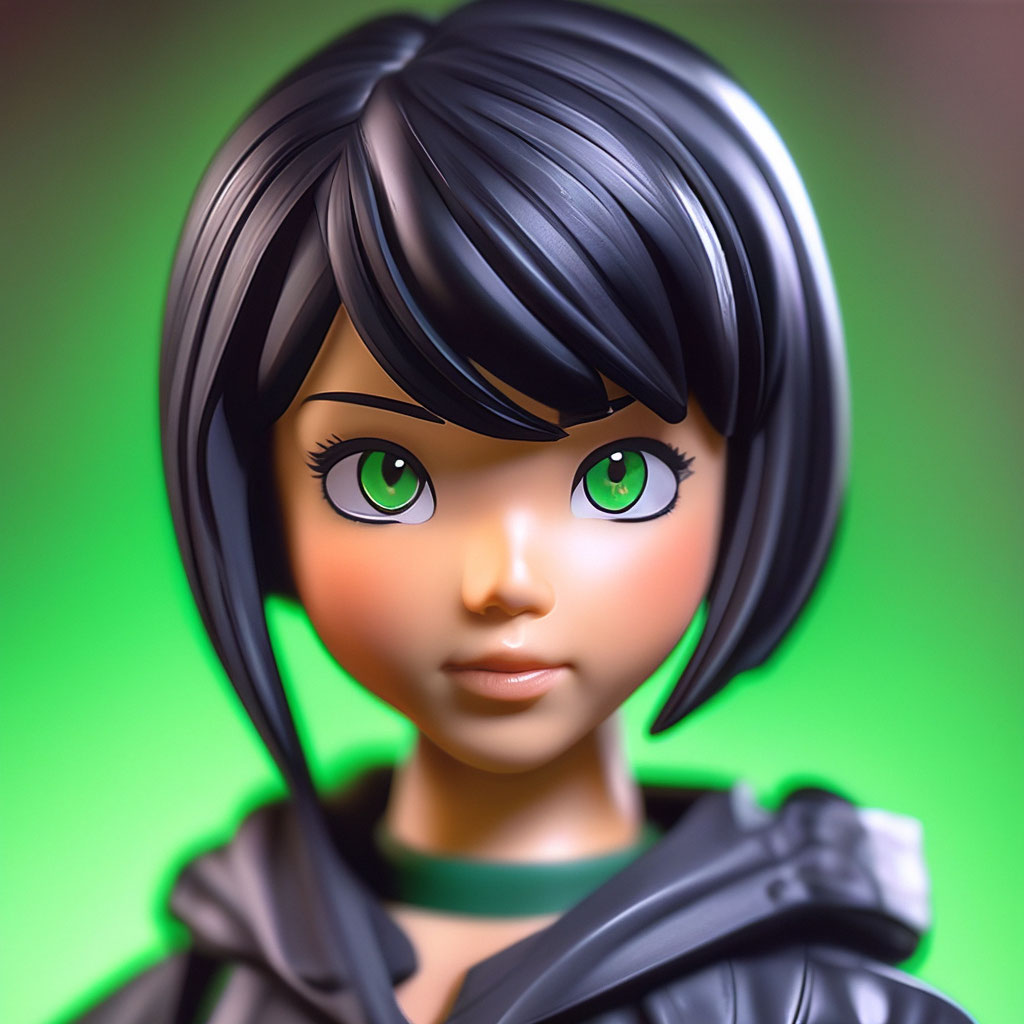 "[action figure] 10 yo girl, short black hair, green eyes. action ...