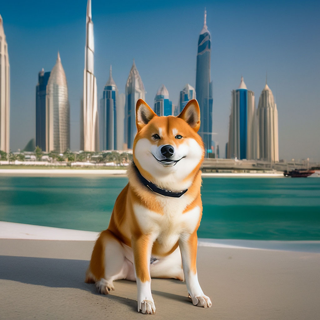 "The Shiba Inu dog in Dubai" — image created in Shedevrum