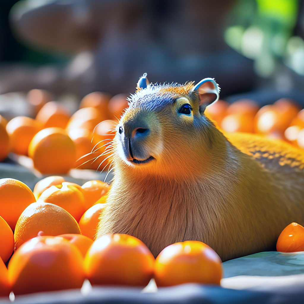 "Capybara lies in oranges detailing and lots of light" — image created ...