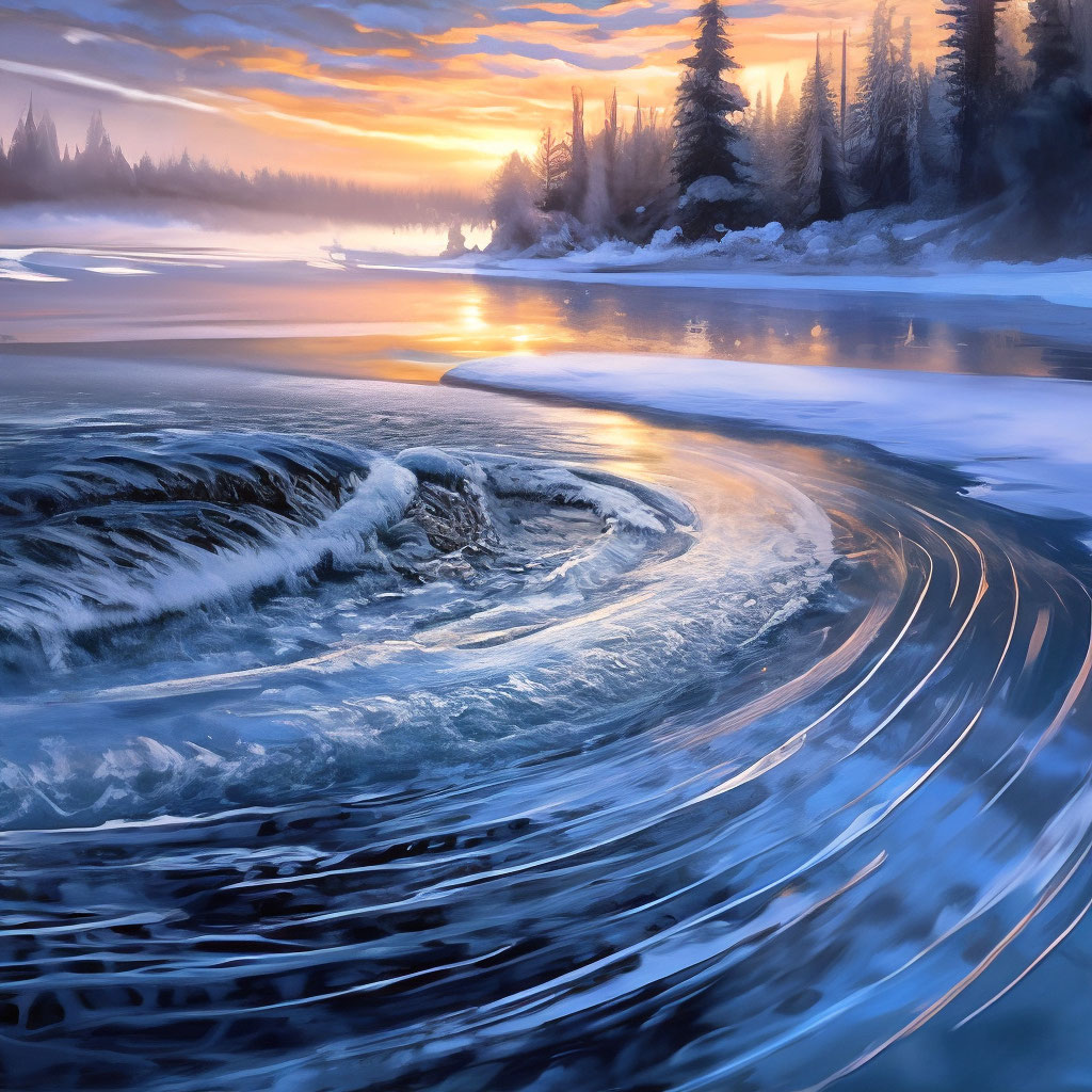 "Winter lake, fine drawing, icy whirlpool over the surface close-up ...