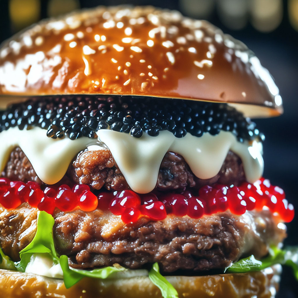 "Exclusive burger, burger made of black and red caviar, very tasty ...