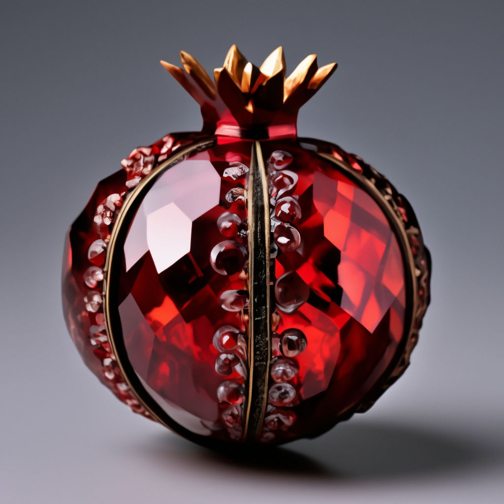 "Pomegranate fruit, made of red pomegranate stone, crystal facets ...