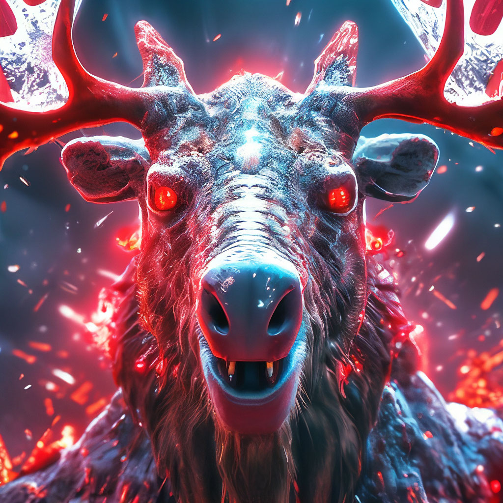 "Moose in anime style, megarealism, high detail, atomic explosion, red ...