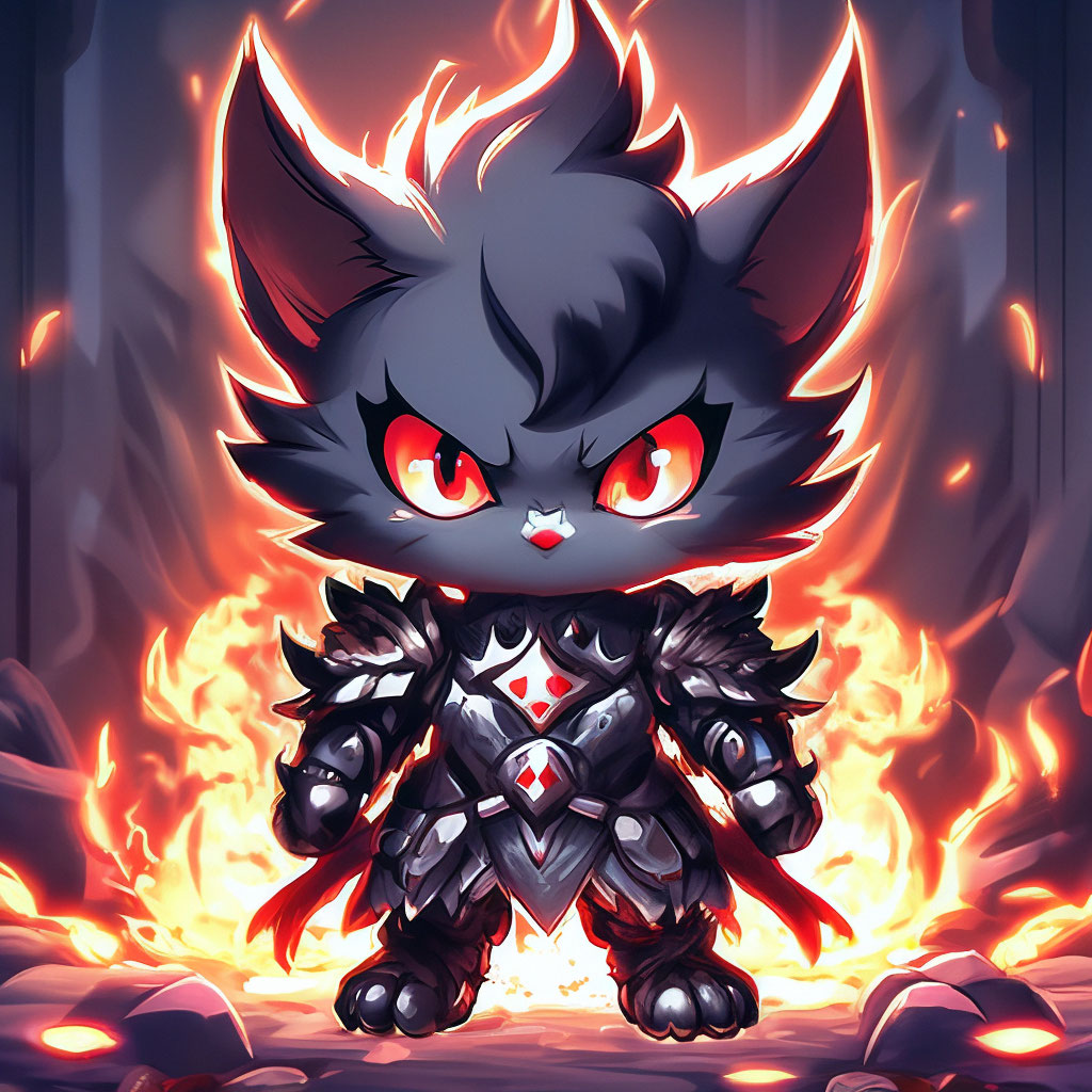 "Cute fluffy evil demon cat,male furies in black armor,evil facial ...