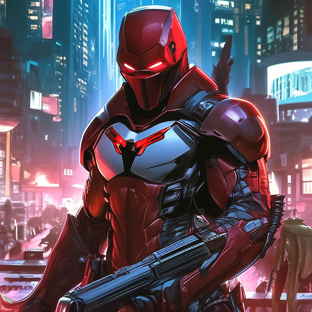 "Dc comics, Red Hood, with a gun in his hand, night city in the ...