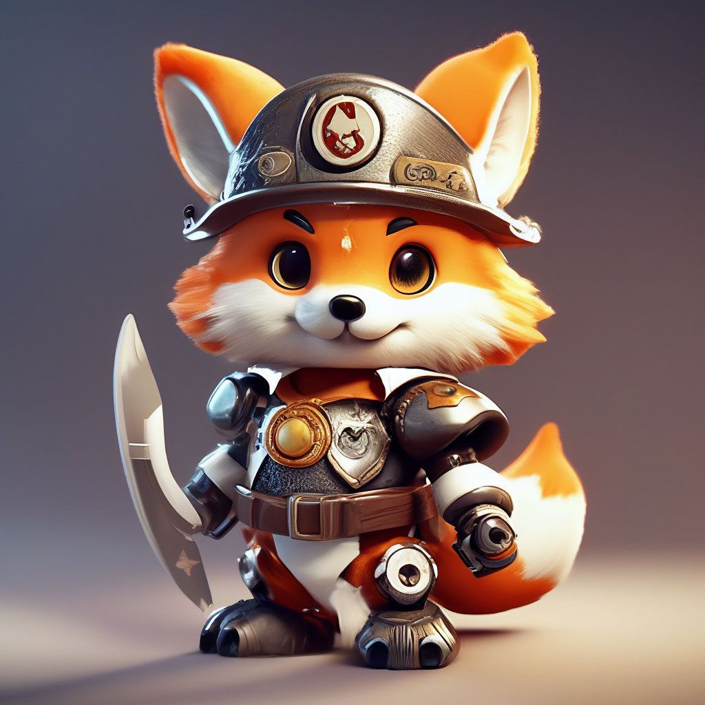 "Cute fluffy fox robot,in pirate costume,pirate eyepatch,hook on paw ...