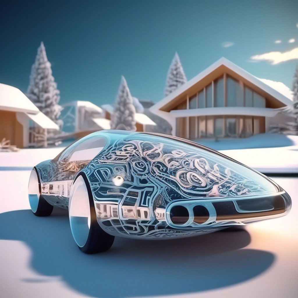 "Compact transparent women's car, aerodynamic retro-futur style of the ...