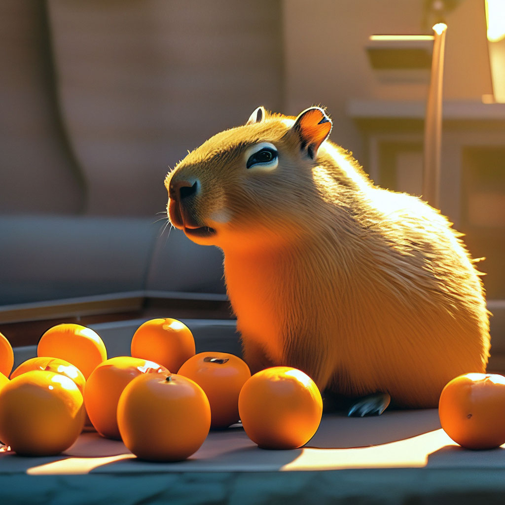 "Capybara with oranges" — image created in Shedevrum