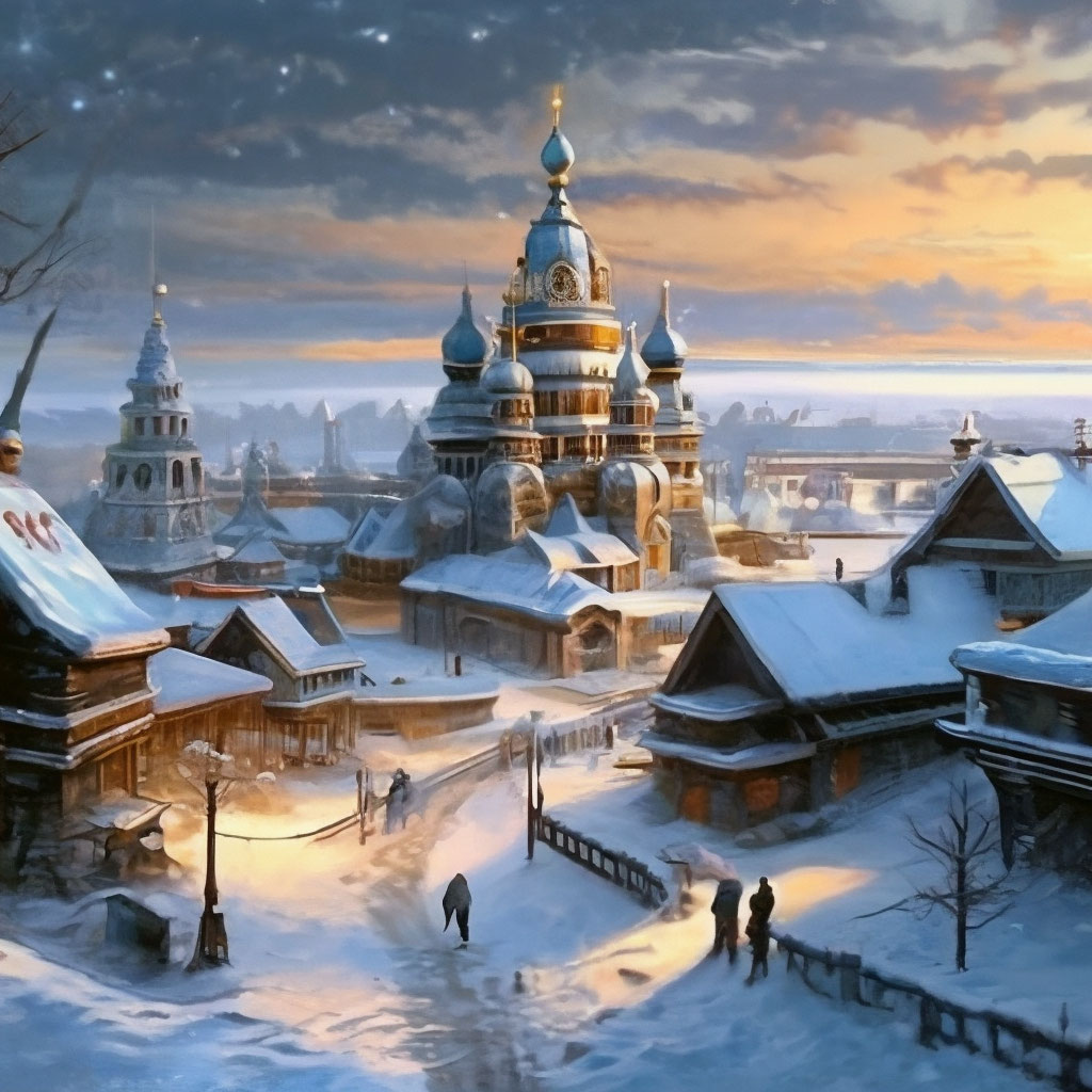 "Snow-covered ancient Russia" — image created in Shedevrum